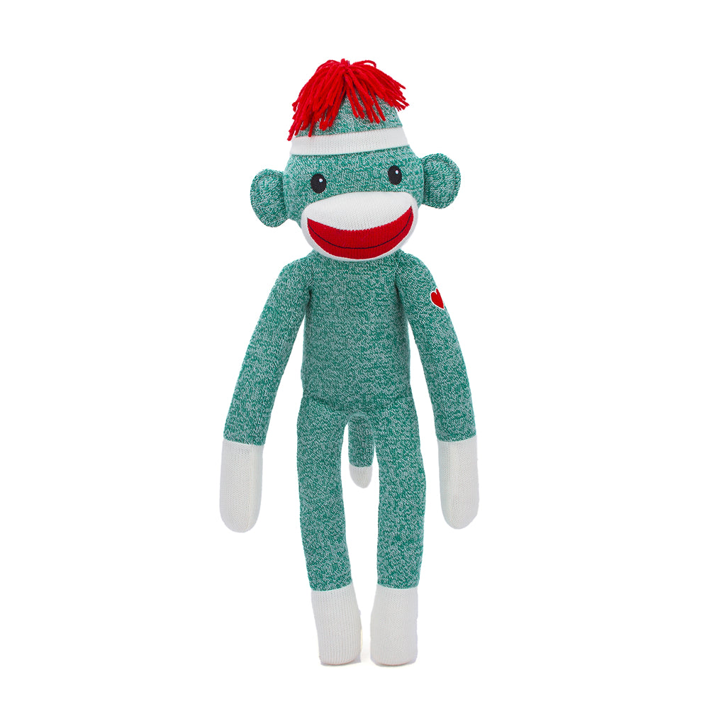 20" Green Sock Monkey Plush Animal – Classic Stuffed Toy | Plushland